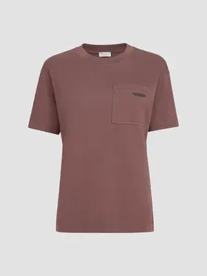 Brunello Cucinelli Cotton Jersey T-shirt With Shiny Tab - Grape