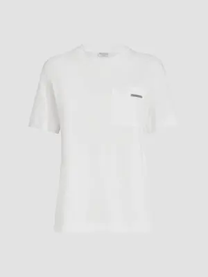 Brunello Cucinelli Cotton Jersey T-shirt With Shiny Tab - White