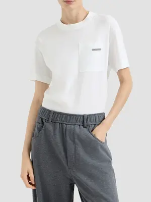 Brunello Cucinelli Cotton Jersey T-shirt With Shiny Tab - White