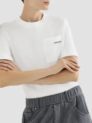 Brunello Cucinelli Cotton Jersey T-shirt With Shiny Tab - White