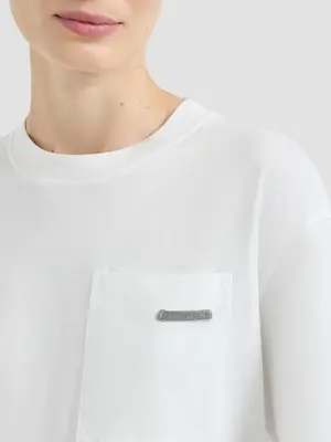 Brunello Cucinelli Cotton Jersey T-shirt With Shiny Tab - White