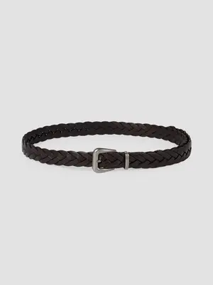 Brunello Cucinelli Braided Leather Belt With Monili - Brown