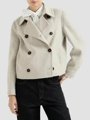 Brunello Cucinelli Hand-crafted Cropped Pea Coat - Grey