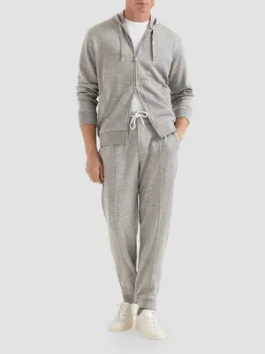 Brunello Cucinelli Cashmere And Silk French Terry Trousers With Elasticated Zipper Cuffs