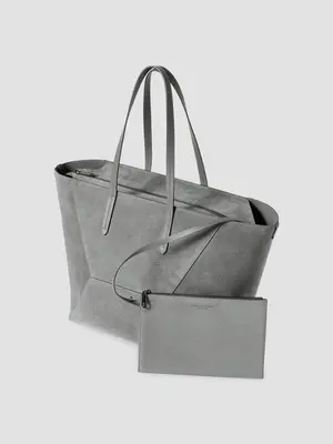 Brunello Cucinelli Duo Tote Bag In Suede With Monili - Stone Grey