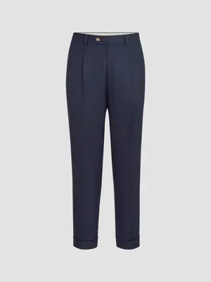 Brunello Cucinelli Virgin Wool Flannel Trousers With Pleats - Blue