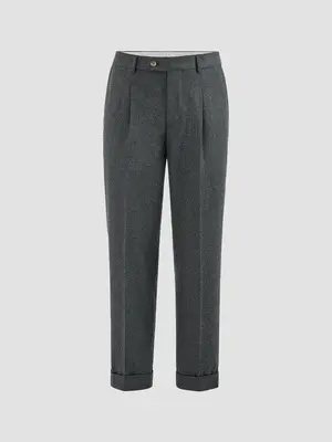 Brunello Cucinelli Virgin Wool Flannel Trousers With Pleats - Dark Grey