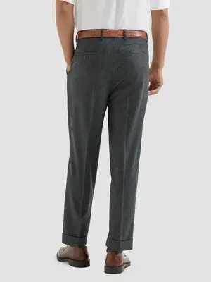 Brunello Cucinelli Virgin Wool Flannel Trousers With Pleats - Dark Grey