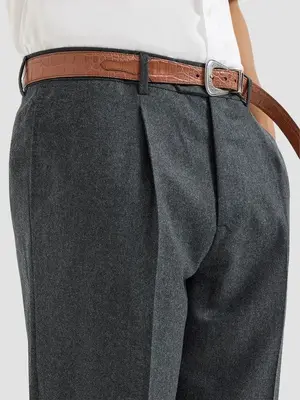Brunello Cucinelli Virgin Wool Flannel Trousers With Pleats - Dark Grey