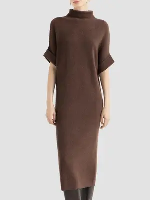 Brunello Cucinelli Cashmere Rib Knit Mock Neck Dress
