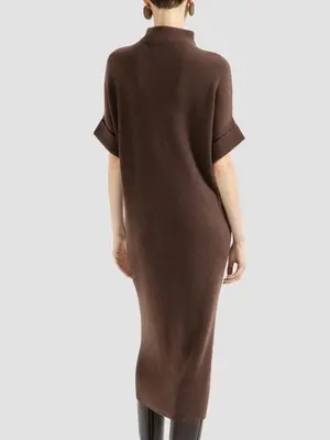 Brunello Cucinelli Cashmere Rib Knit Mock Neck Dress