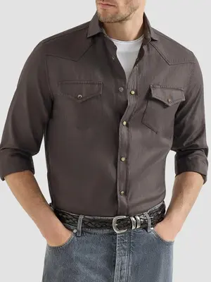 Brunello Cucinelli Gart Dyed Easy Fit Western Shirt In Cotton Chevron