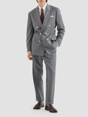 Brunello Cucinelli Virgin Wool Chalk Stripe One And A Half Breasted Tailor Blazer