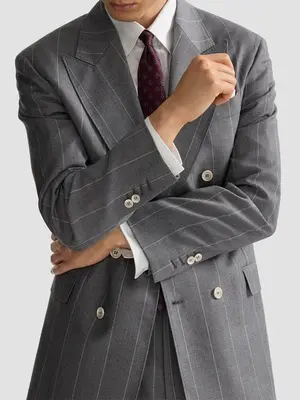 Brunello Cucinelli Virgin Wool Chalk Stripe One And A Half Breasted Tailor Blazer