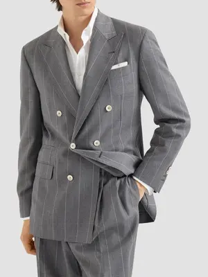 Brunello Cucinelli Virgin Wool Chalk Stripe One And A Half Breasted Tailor Blazer
