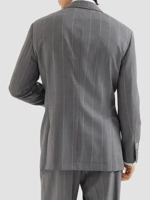 Brunello Cucinelli Virgin Wool Chalk Stripe One And A Half Breasted Tailor Blazer
