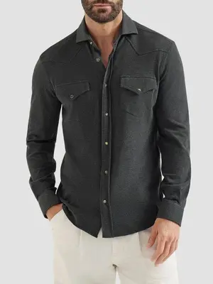 Brunello Cucinelli Cotton Piqué Western Shirt - Anthracite