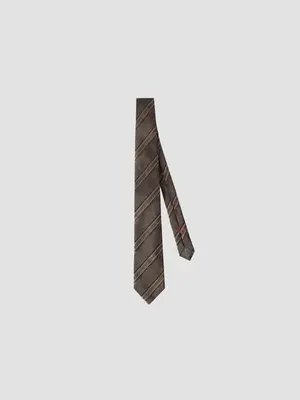 Brunello Cucinelli Textured Striped Silk Tie Hazelnut