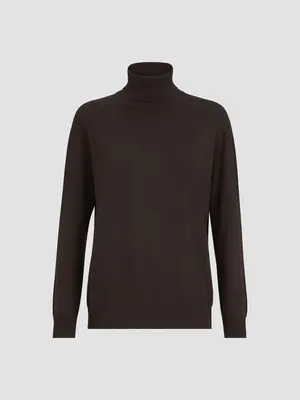 Brunello Cucinelli Cashmere Turtleneck Sweater With Monili - Coffee