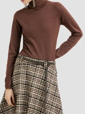 Brunello Cucinelli Sparkling Cashmere And Silk Lightweight Turtleneck Sweater - Brown