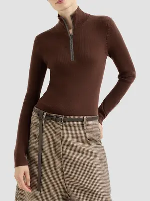 Brunello Cucinelli Virgin Wool And Cashmere Lightweight Ribbed Turtleneck Sweater - Brown