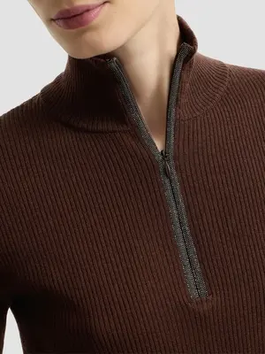 Brunello Cucinelli Virgin Wool And Cashmere Lightweight Ribbed Turtleneck Sweater - Brown