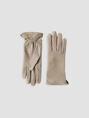 Brunello Cucinelli Suede Gloves With Monili - Beige
