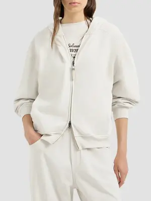 Brunello Cucinelli Cotton Smooth French Terry Sweatshirt With Shiny Zipper Pull - Milk