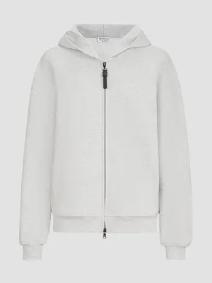 Brunello Cucinelli Cotton Smooth French Terry Sweatshirt With Shiny Zipper Pull - Silver