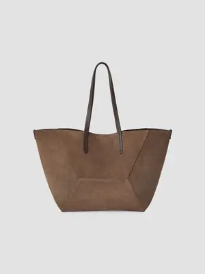 Brunello Cucinelli Duo Large Tote Bag In Suede - Bark