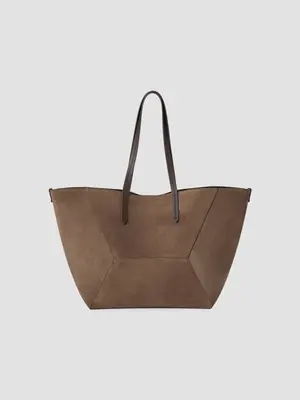 Brunello Cucinelli Duo Large Tote Bag In Suede - Bark