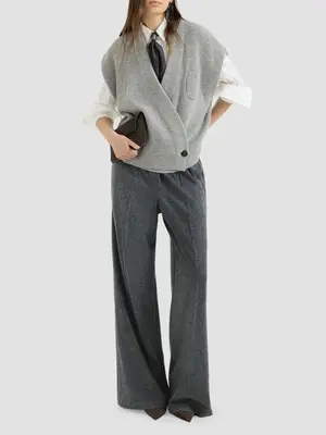 Brunello Cucinelli Cashmere Jersey Pleated Wide Track Trousers