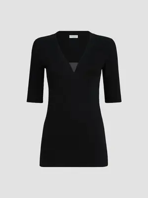 Brunello Cucinelli Stretch Cotton Ribbed Jersey Top - Black