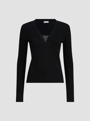 Brunello Cucinelli Stretch Cotton Ribbed Jersey Top - Black