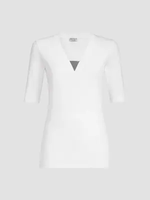 Brunello Cucinelli Stretch Cotton Ribbed Jersey Top - White