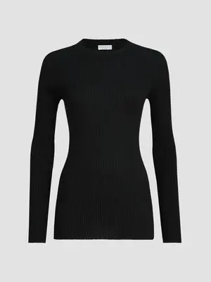 Brunello Cucinelli Sparkling Cashmere And Silk Rib Knit Lightweight Sweater - Black