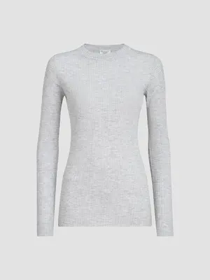 Brunello Cucinelli Sparkling Cashmere And Silk Rib Knit Lightweight Sweater - Light Grey