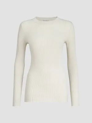 Brunello Cucinelli Sparkling Cashmere And Silk Rib Knit Lightweight Sweater - Milk