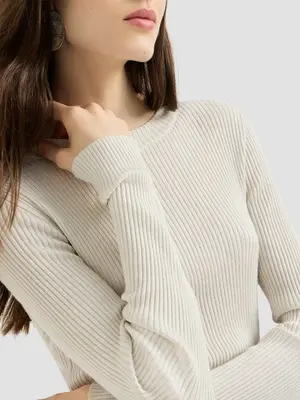 Brunello Cucinelli Sparkling Cashmere And Silk Rib Knit Lightweight Sweater - Milk