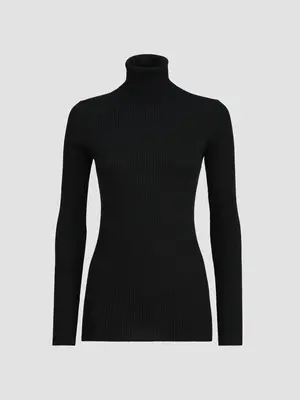 Brunello Cucinelli Lightweight Turtleneck Sweater In Sparkling Cashmere And Silk Rib Knit - Black