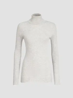 Brunello Cucinelli Lightweight Turtleneck Sweater In Sparkling Cashmere And Silk Rib Knit - Light Grey