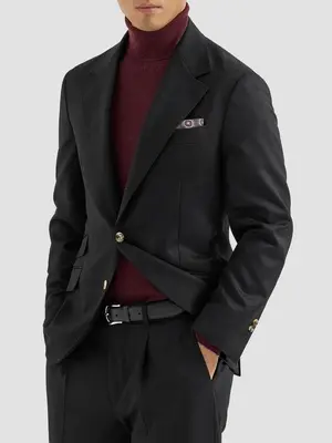 Brunello Cucinelli Virgin Wool Flannel Deconstructed Cavallo Blazer Black