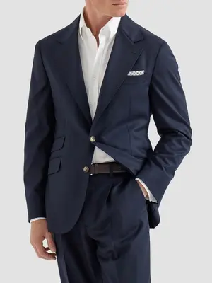 Brunello Cucinelli Virgin Wool Flannel Deconstructed Cavallo Blazer - Navy