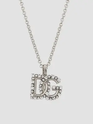 Dolce & Gabbana Goldtone Or Silvertone & Glass Crystal Monogram Pendant Necklace - Silver