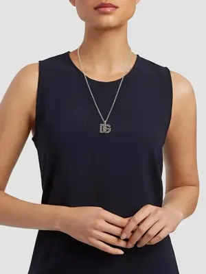 Dolce & Gabbana Goldtone Or Silvertone & Glass Crystal Monogram Pendant Necklace - Silver