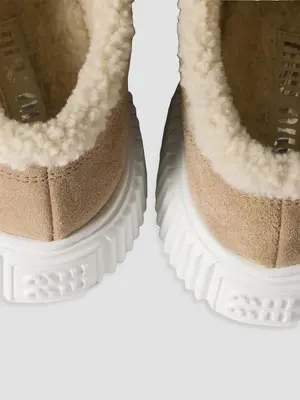 Miu Miu Suede And Shearling Sneakers - Beige Khaki