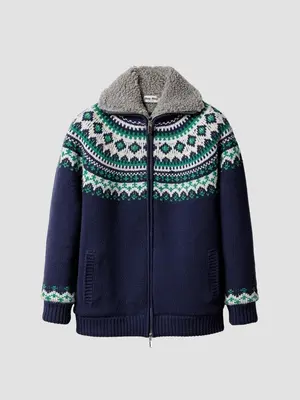 Miu Miu Wool And Fleece Cardigan With Zipper - Blue