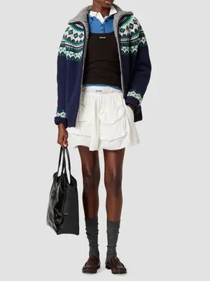 Miu Miu Wool And Fleece Cardigan With Zipper - Blue