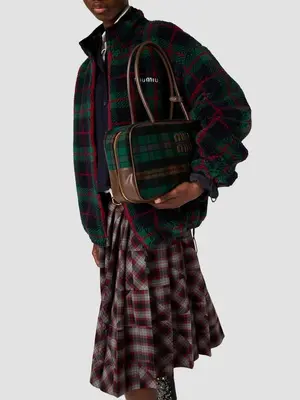 Miu Miu Checked Teddy Zipper Jacket - Blue