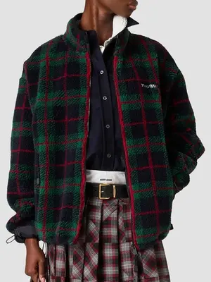 Miu Miu Checked Teddy Zipper Jacket - Blue